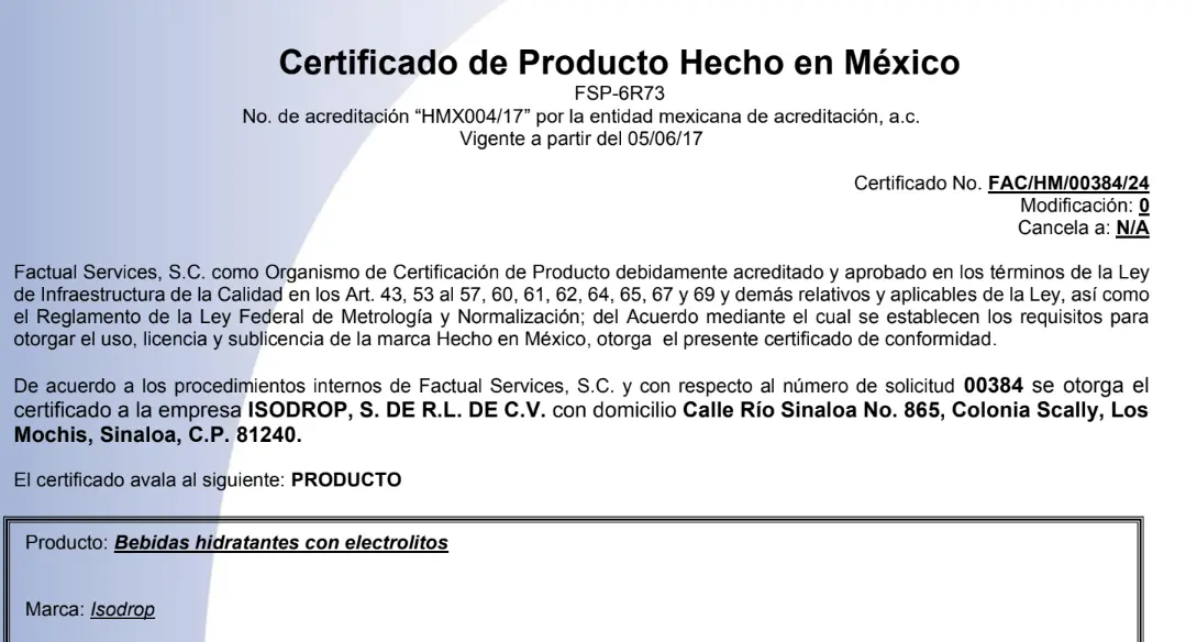 Isodrop Empresa Certificada Hecho En México